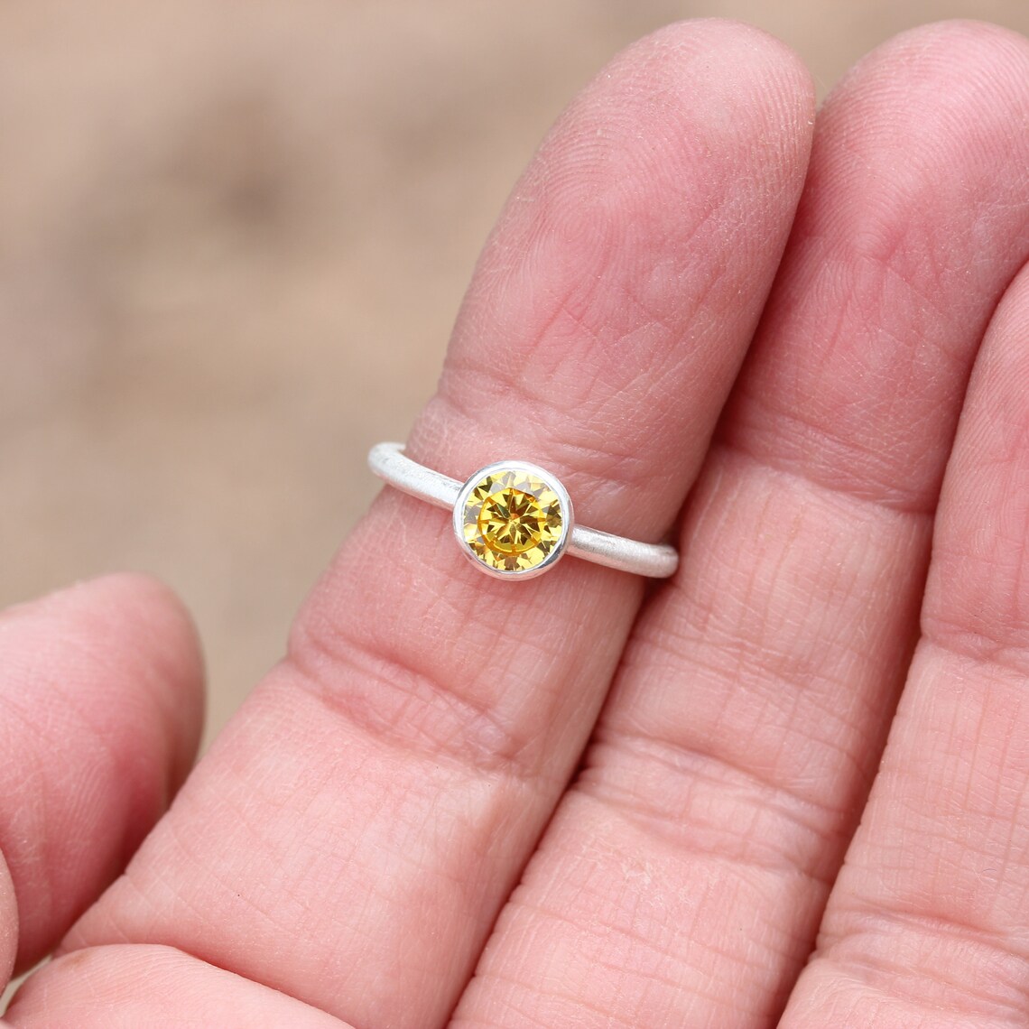 Simple Modern Bright Yellow Cubic Zirconia Silver Ring - Etsy