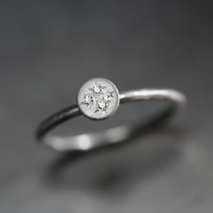 Delicate Tiny Diamond 3 Starburst Silver Ring Cosmic Sparkle Gray Twinkle Cute Stackable Ring ...