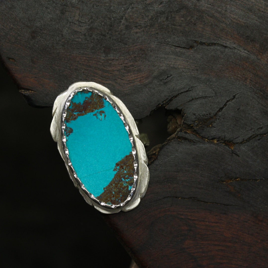 Large Shattuckite Silver Ring Southwest Sky Blue Brown Oval Gemstone ...