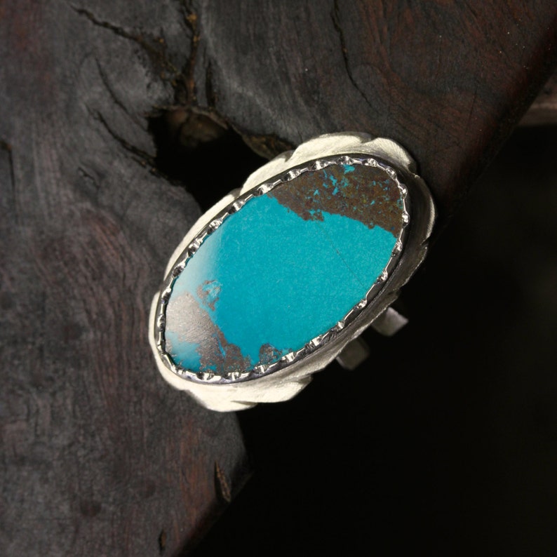 Large Shattuckite Silver Ring Southwest Sky Blue Brown Oval - Etsy