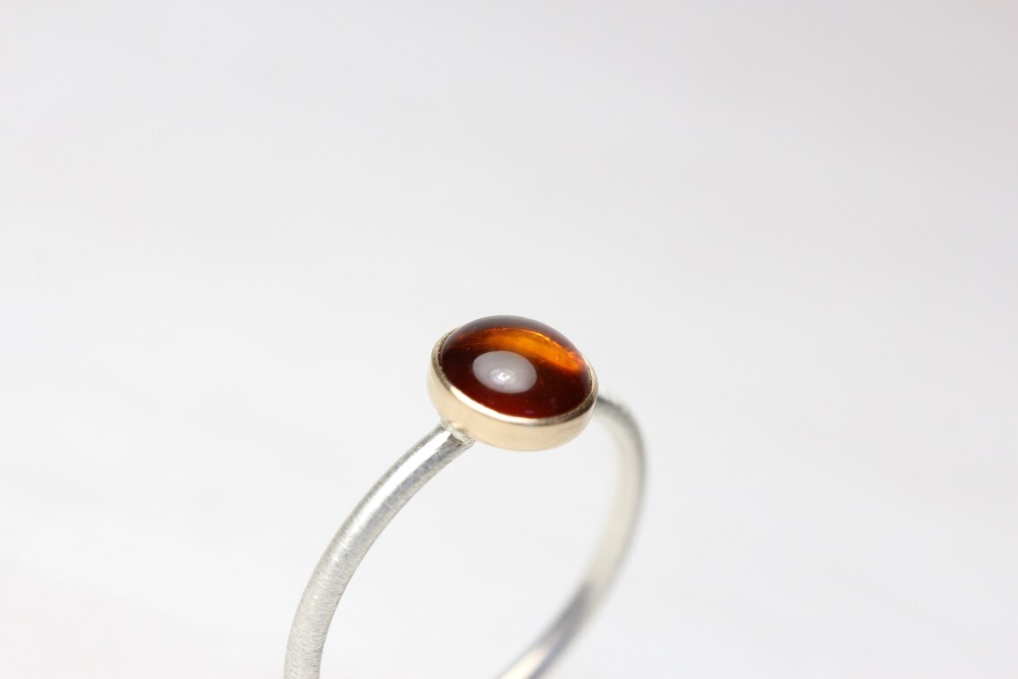 Modern Golden Brown Amber Bezel Ring Sterling Silver 14K Yellow Gold ...