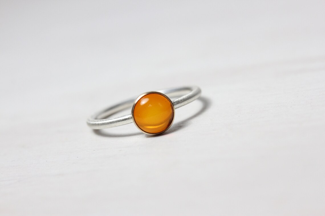 Modern Golden Brown Amber Bezel Ring Sterling Silver 14K | Etsy