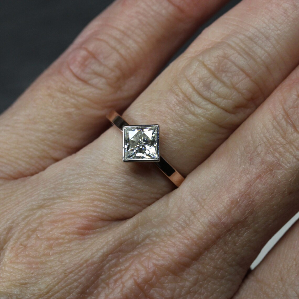 Modern Kite Set Princess Cut Moissanite Engagement Ring 14K Rose Yellow ...