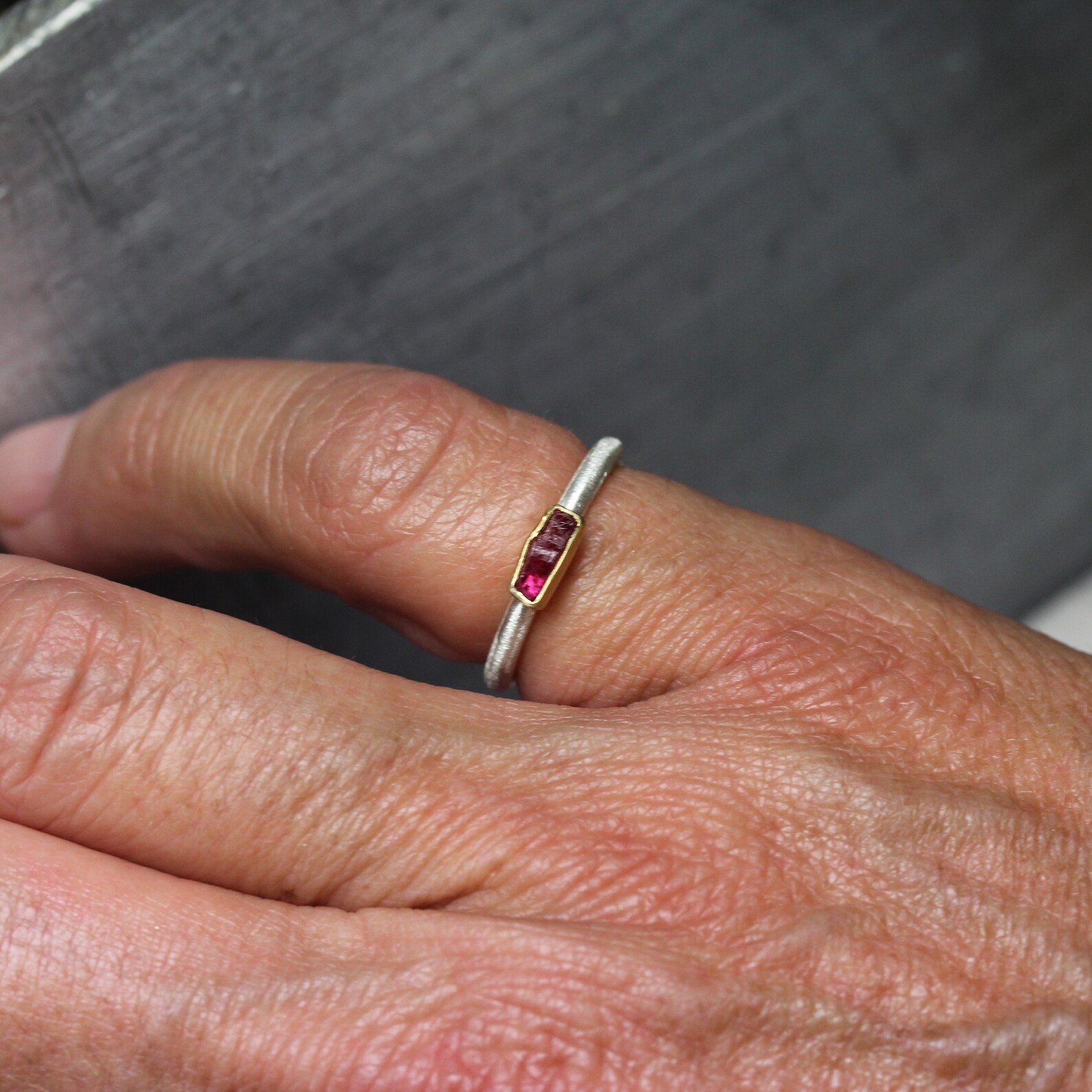 Raw Red Ruby Stacking Ring Simple Silver 22k Yellow Gold Band | Etsy