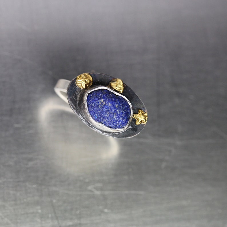 Raw Azurite Blue Planet Ring Oxidized Silver 22k Yellow Gold - Etsy