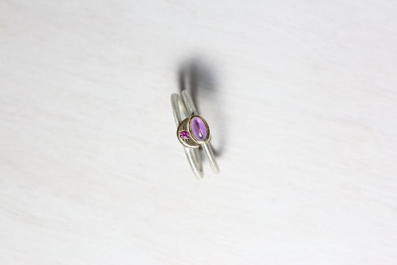 Delicate Amethyst and Ruby Wedding Ring Set 14K Yellow Gold - Etsy