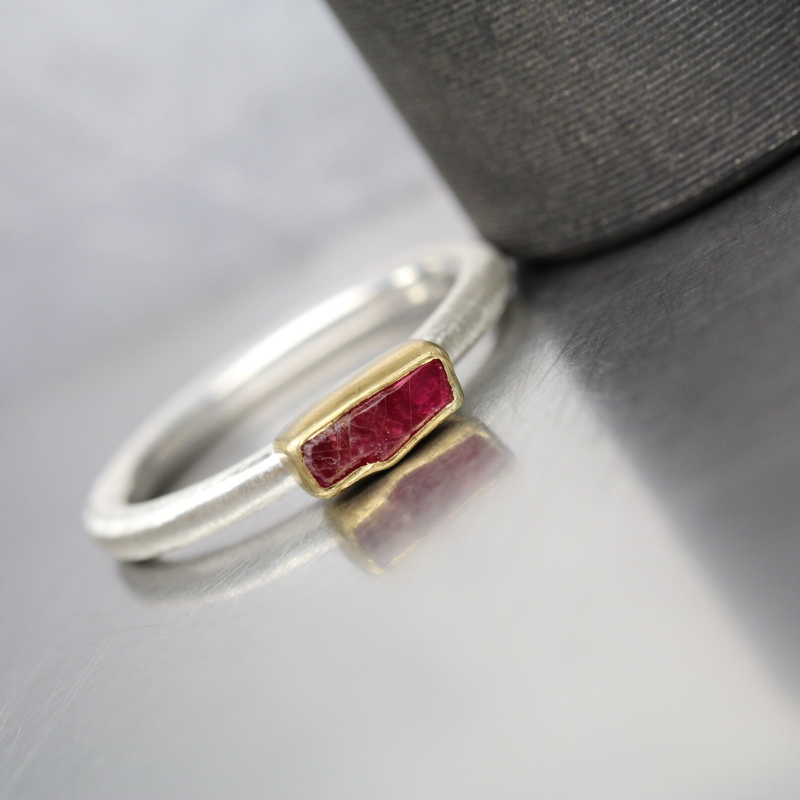 Raw Red Ruby Stacking Ring Simple Silver 22k Yellow Gold Band | Etsy