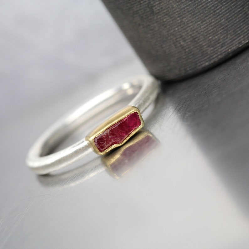 Raw Red Ruby Stacking Ring Simple Silver 22k Yellow Gold Band - Etsy