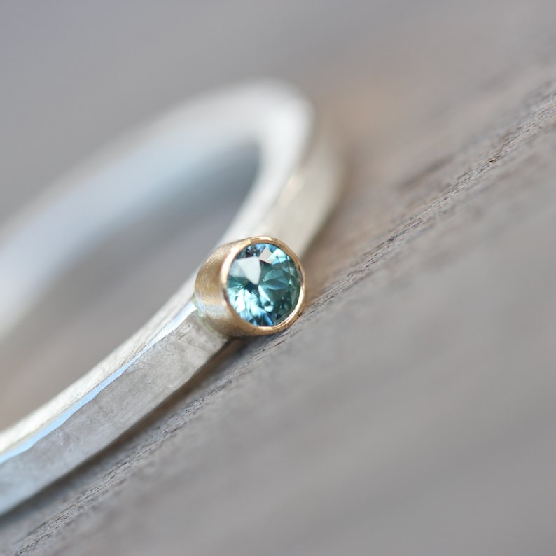 Simple Modern Engagement Ring Ice Blue Zircon Silver 18K Yellow Gold ...