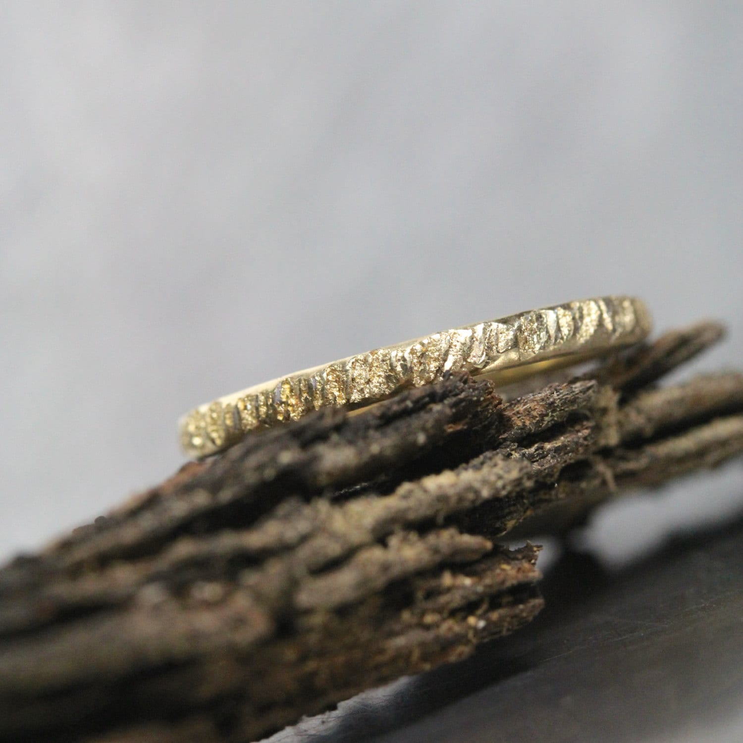 Rustic Women's Textured Bark Wedding Ring 14K Yellow Gold Primitive ...