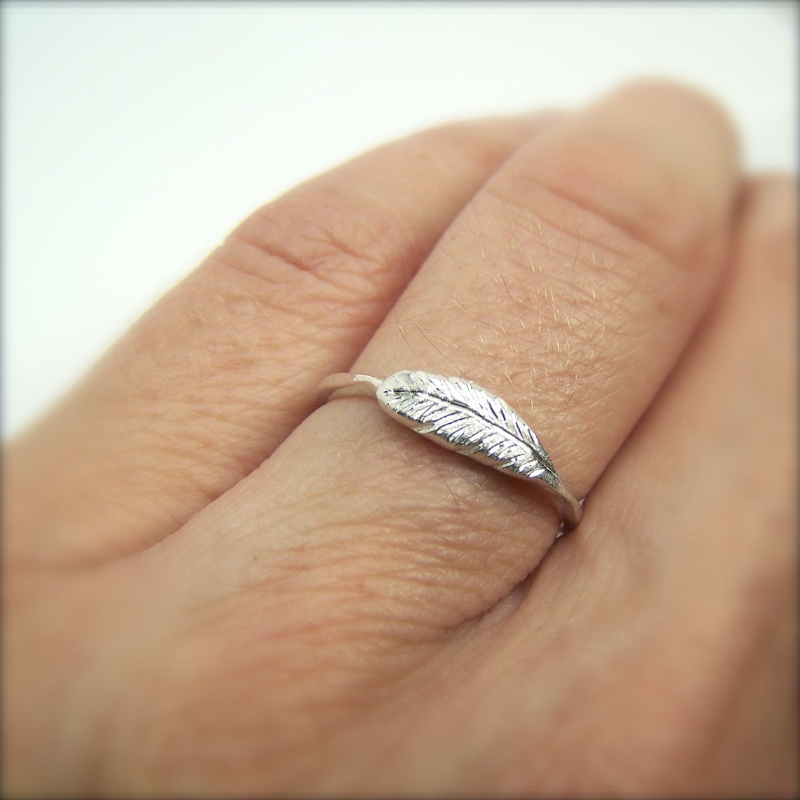 Delicate Sterling Silver Feather Ring White Winter Forest Woodland ...