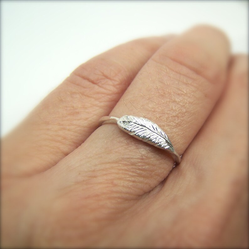 Delicate Sterling Silver Feather Ring White Winter Forest Woodland ...