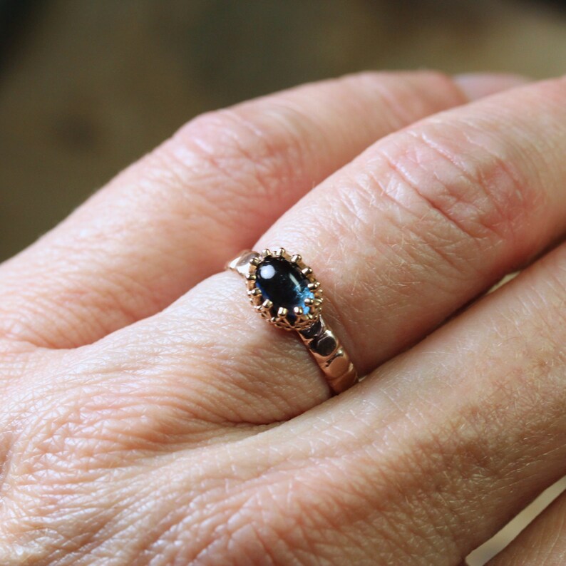 Medieval Inspired Engagement Ring Dark Blue Indicolite Tourmaline 14K ...