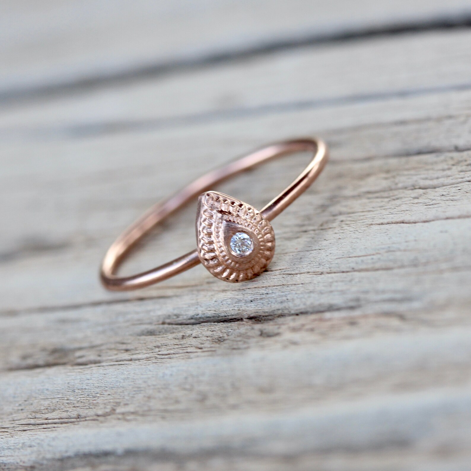 Delicate Drop Shaped Bindi Diamond Ring 14K Rose Gold Symbolic | Etsy