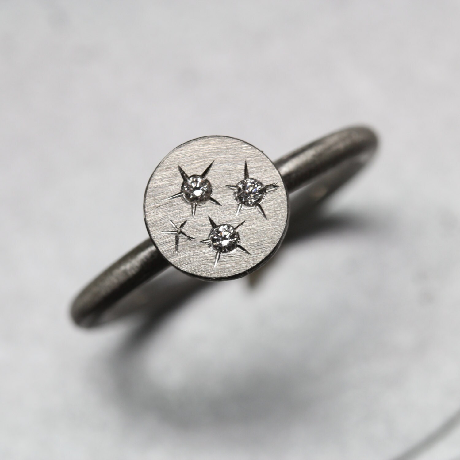 Modern 3 Diamond Starburst Silver Ring Bright Cosmic Sparkle 2 | Etsy