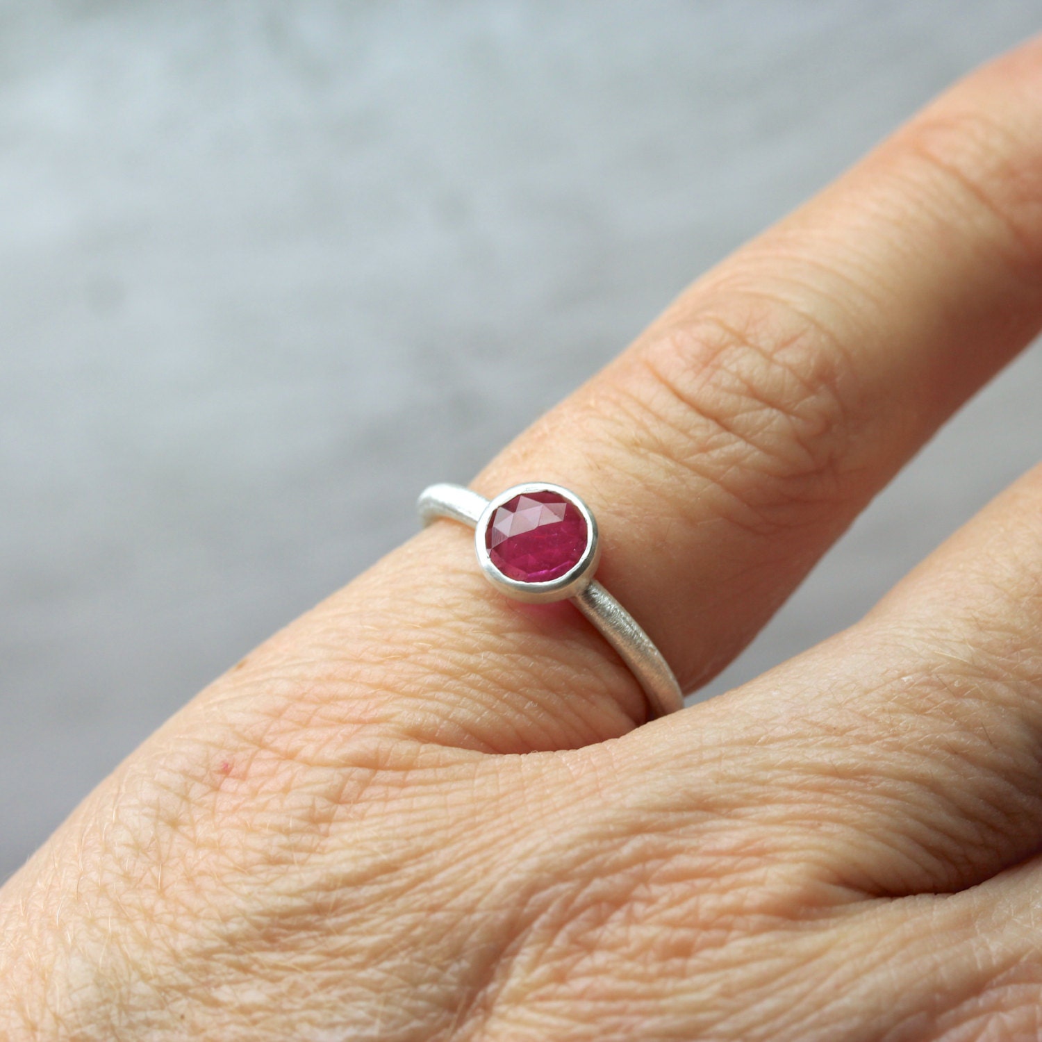 Delicate Modern Rose-cut Ruby Silver Ring Intense Pink Red | Etsy