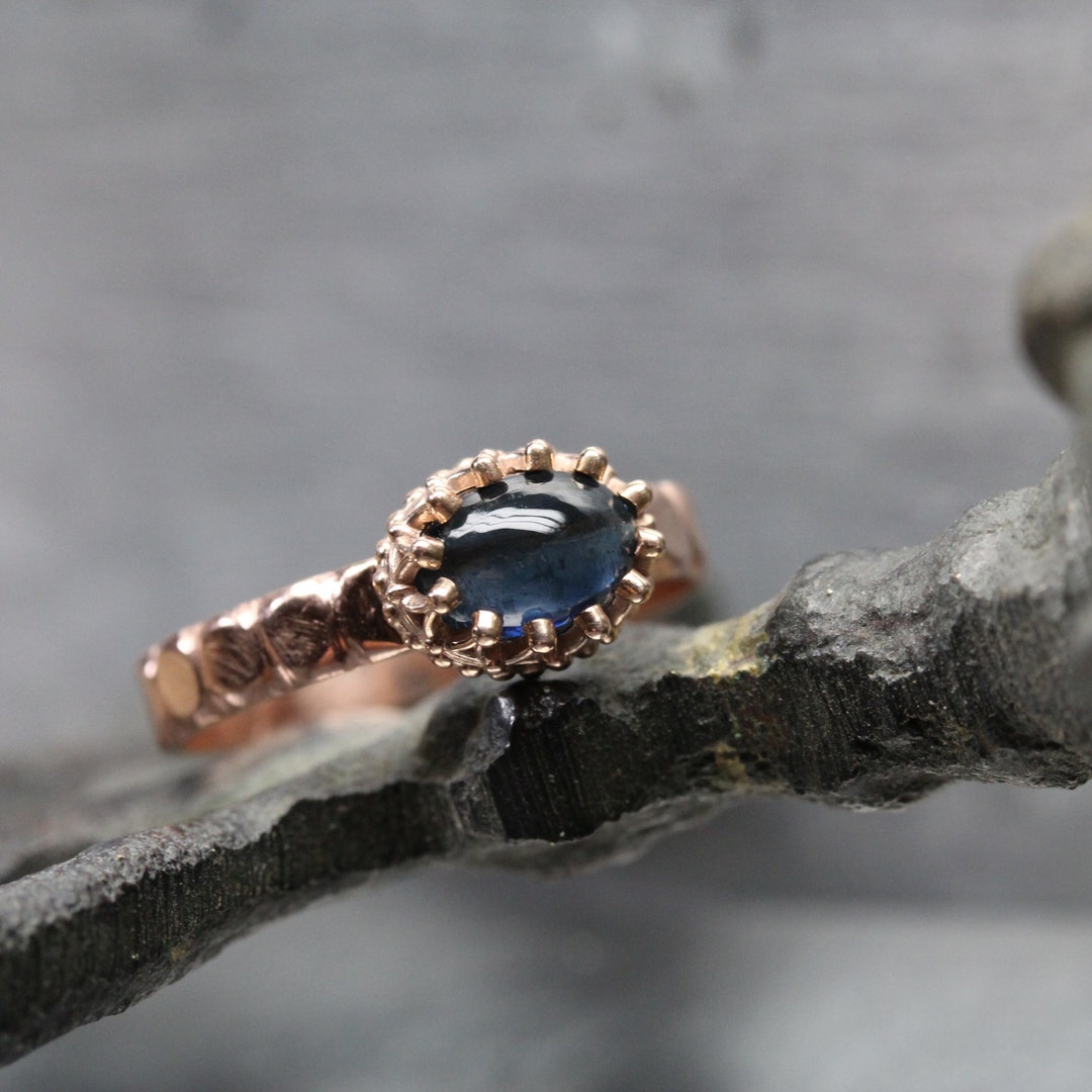 Medieval Inspired Engagement Ring Dark Blue Indicolite Tourmaline 14K ...
