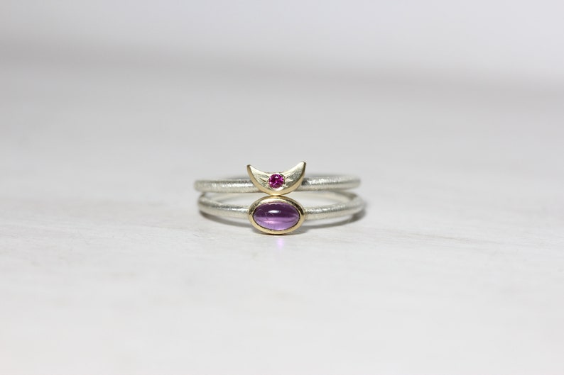 Delicate Amethyst and Ruby Wedding Ring Set 14K Yellow Gold - Etsy