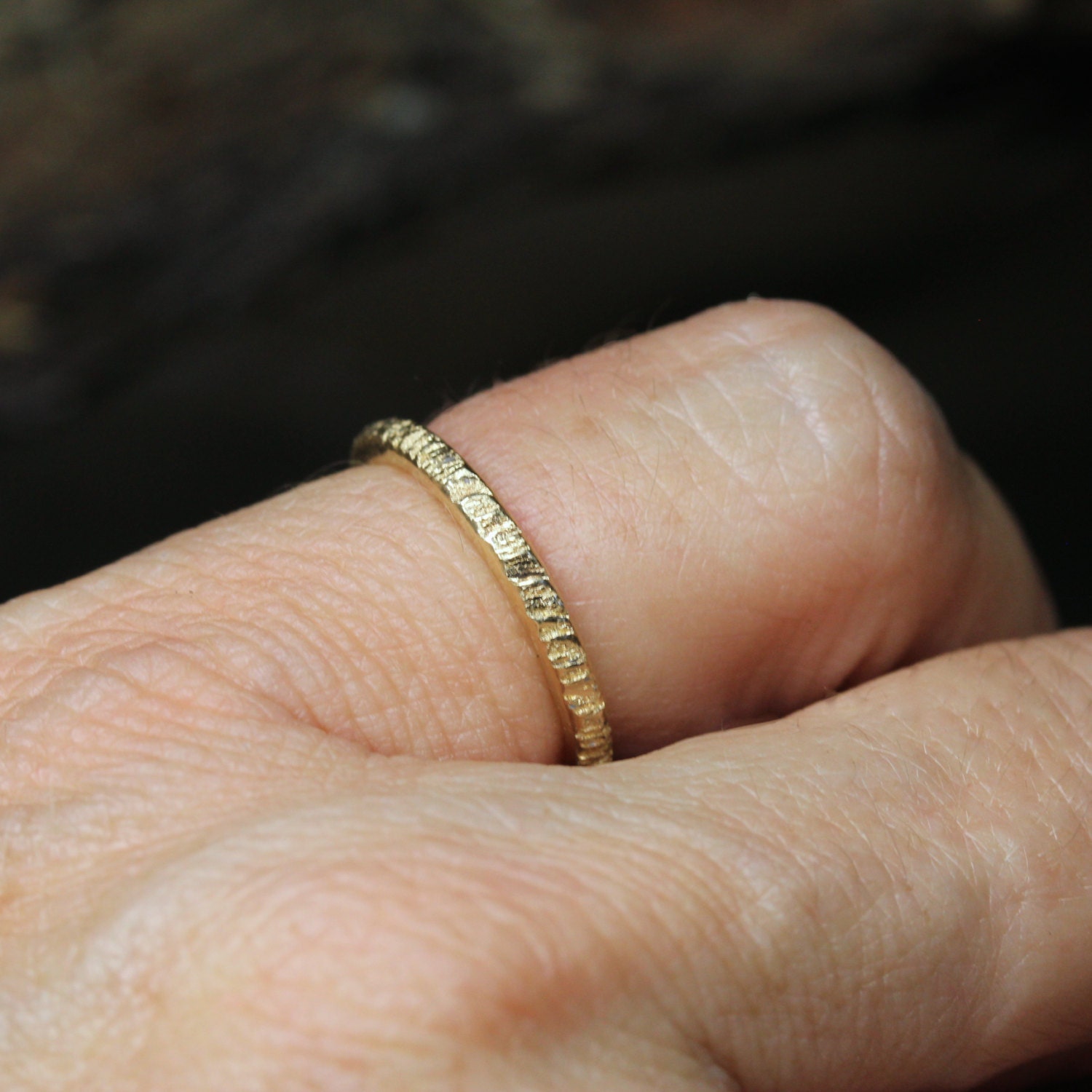 Rustic Women's Textured Bark Wedding Ring 14K Yellow Gold | Etsy