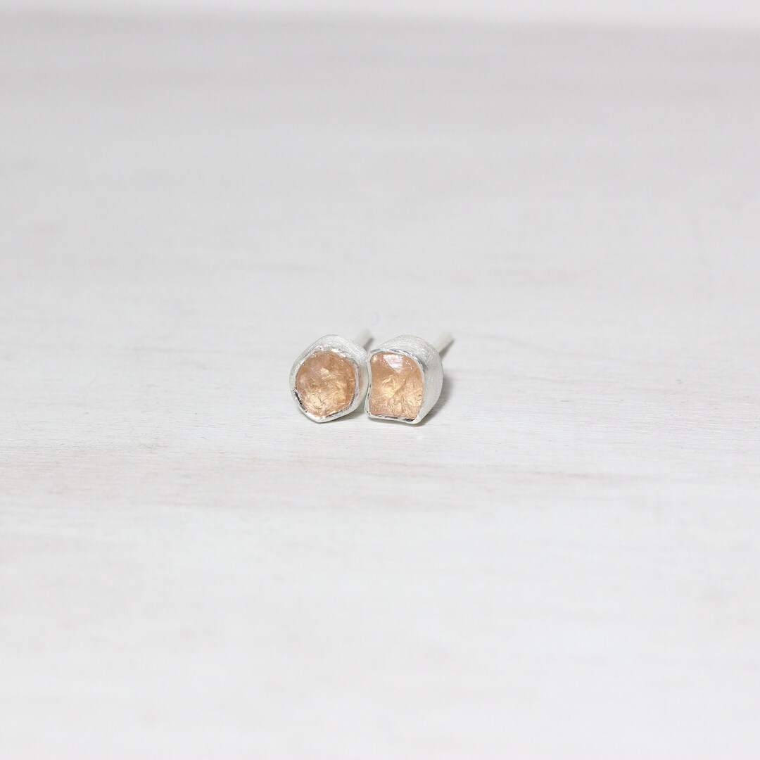 Rough Pale Peach Grossular Garnet Stud Earrings Silver Bezels Rustic ...