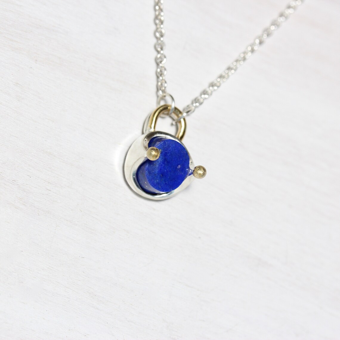 Unique Royal Blue Lapis Lazuli Crown Necklace Silver 14K and 22K Yellow ...