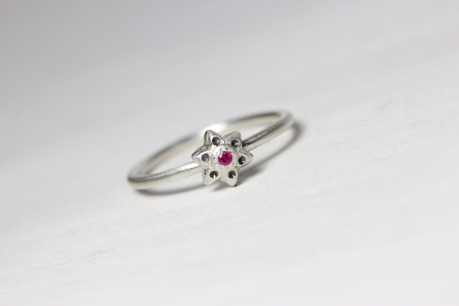 Cute Ruby Star Flower Stacking Ring Genuine Pink Red July | Etsy