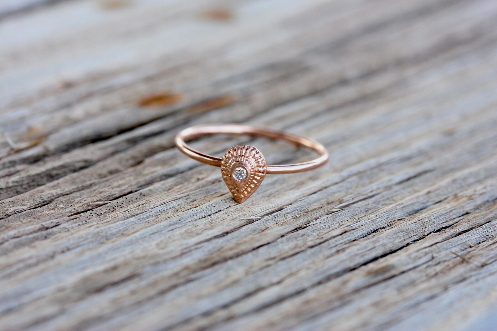 Delicate Drop Shaped Bindi Diamond Ring 14K Rose Gold Symbolic | Etsy