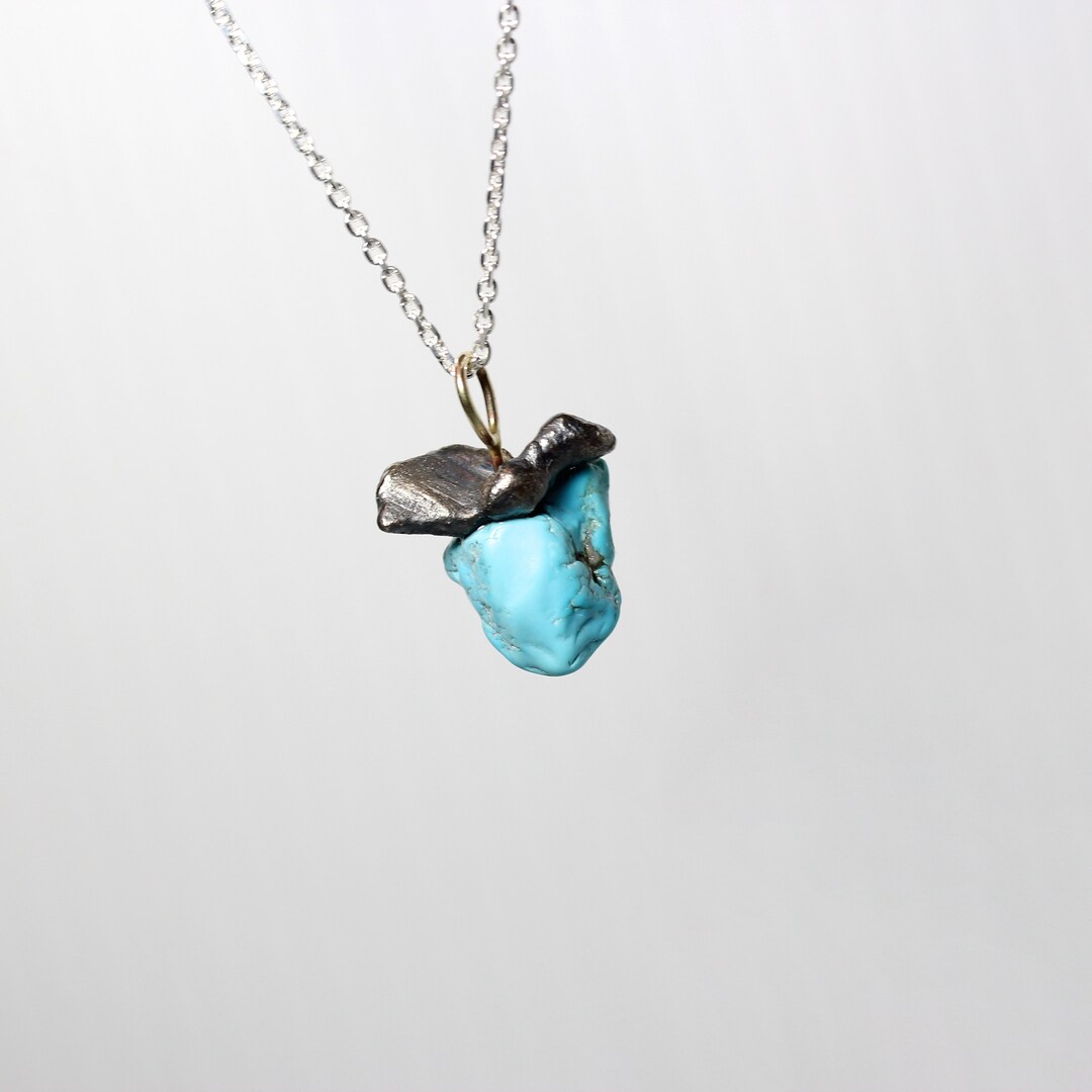 Natural Raw Freeform Turquoise Necklace Oxidized Silver Nugget 10K ...