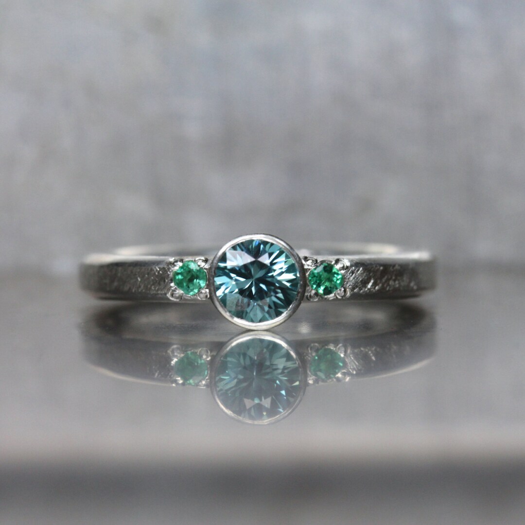Blue Zircon Emerald Engagement Ring Silver Mermaid Ocean Colored ...