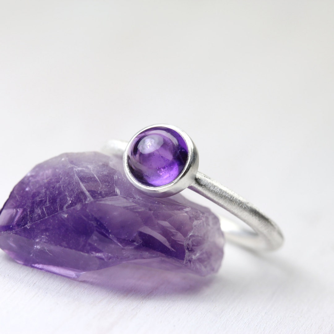 Simple Modern Deep Purple Silver Ring Stackable February Birthstone ...
