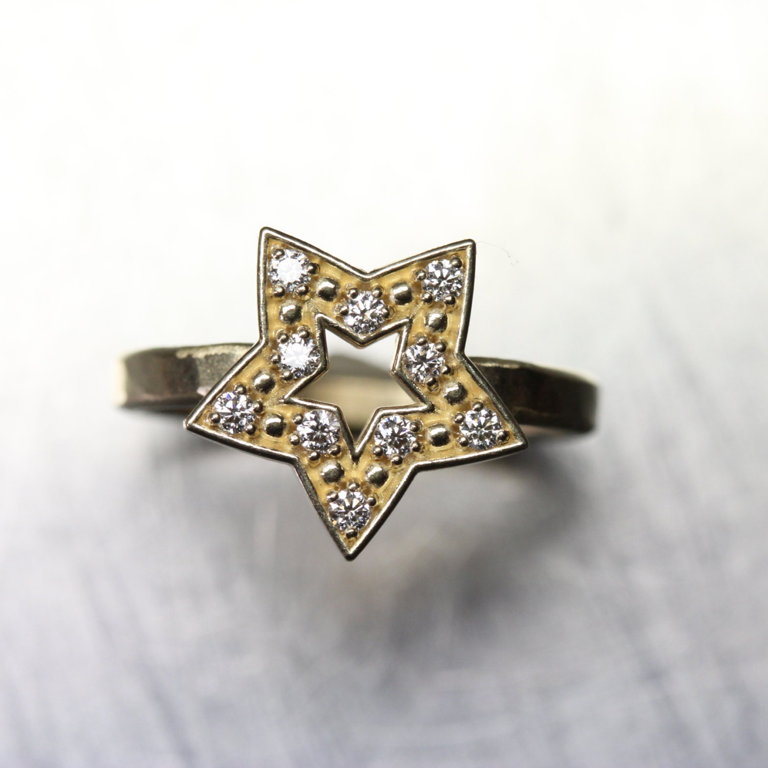 Sparkly Diamond Gold Star Engagement Ring 14K Yellow Bridal | Etsy