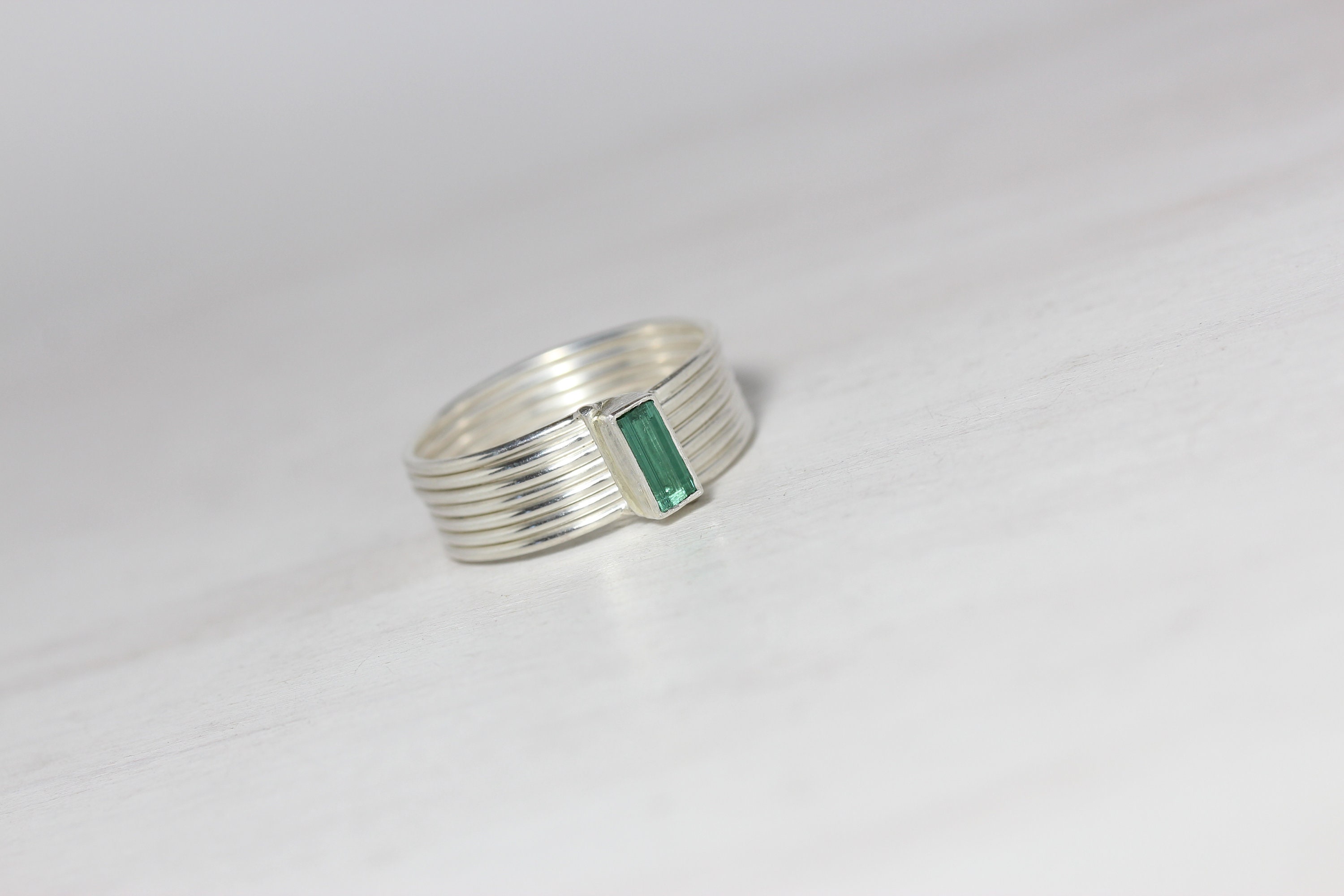 Raw Blue-green Tourmaline Silver Ring Architectural Style Minimalistic ...