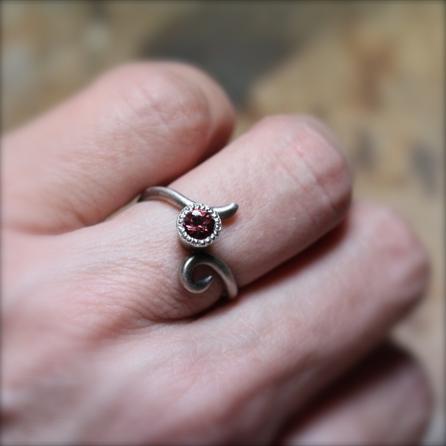 Romantic Wine Red Zircon Engagement Ring Dark Silver Antique - Etsy