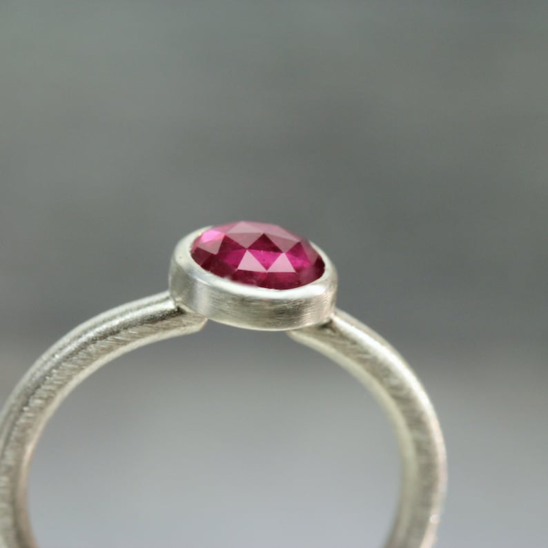 Delicate Modern Rose-cut Ruby Silver Ring Intense Pink Red | Etsy