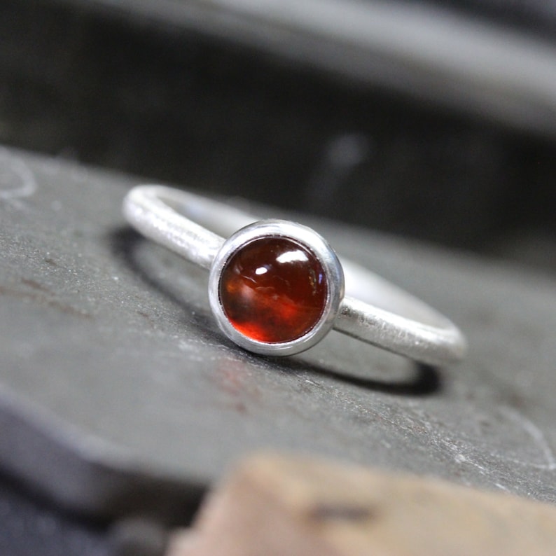 Simple Modern Rust Red Cinnamon Garnet Silver Ring Stackable | Etsy