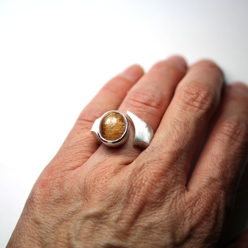 Modern Silver Rutilated Quartz Ring Golden Rutile Inclusions - Etsy