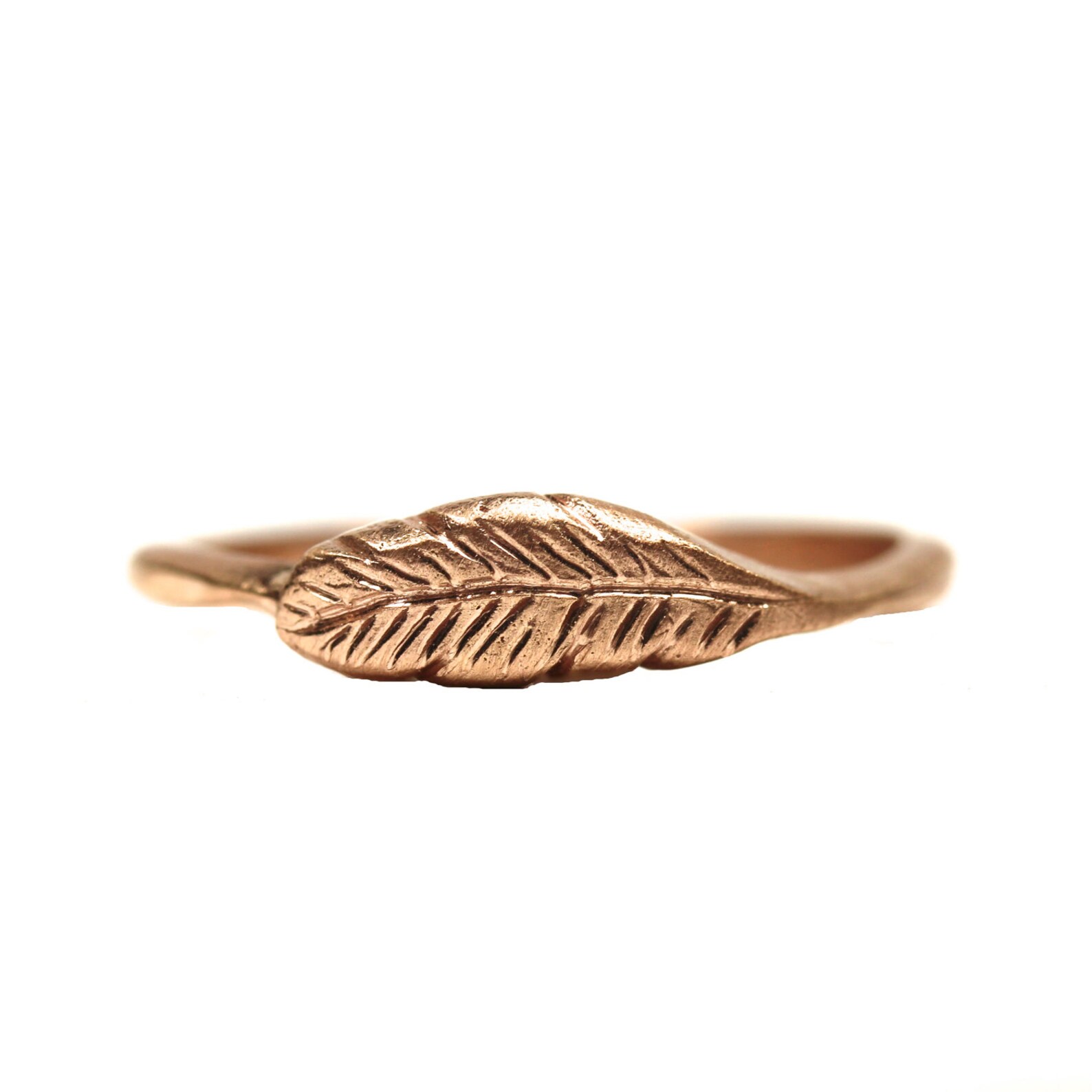 14K Rose Gold Woodland Feather Ring Delicate Cute Boho Organic - Etsy