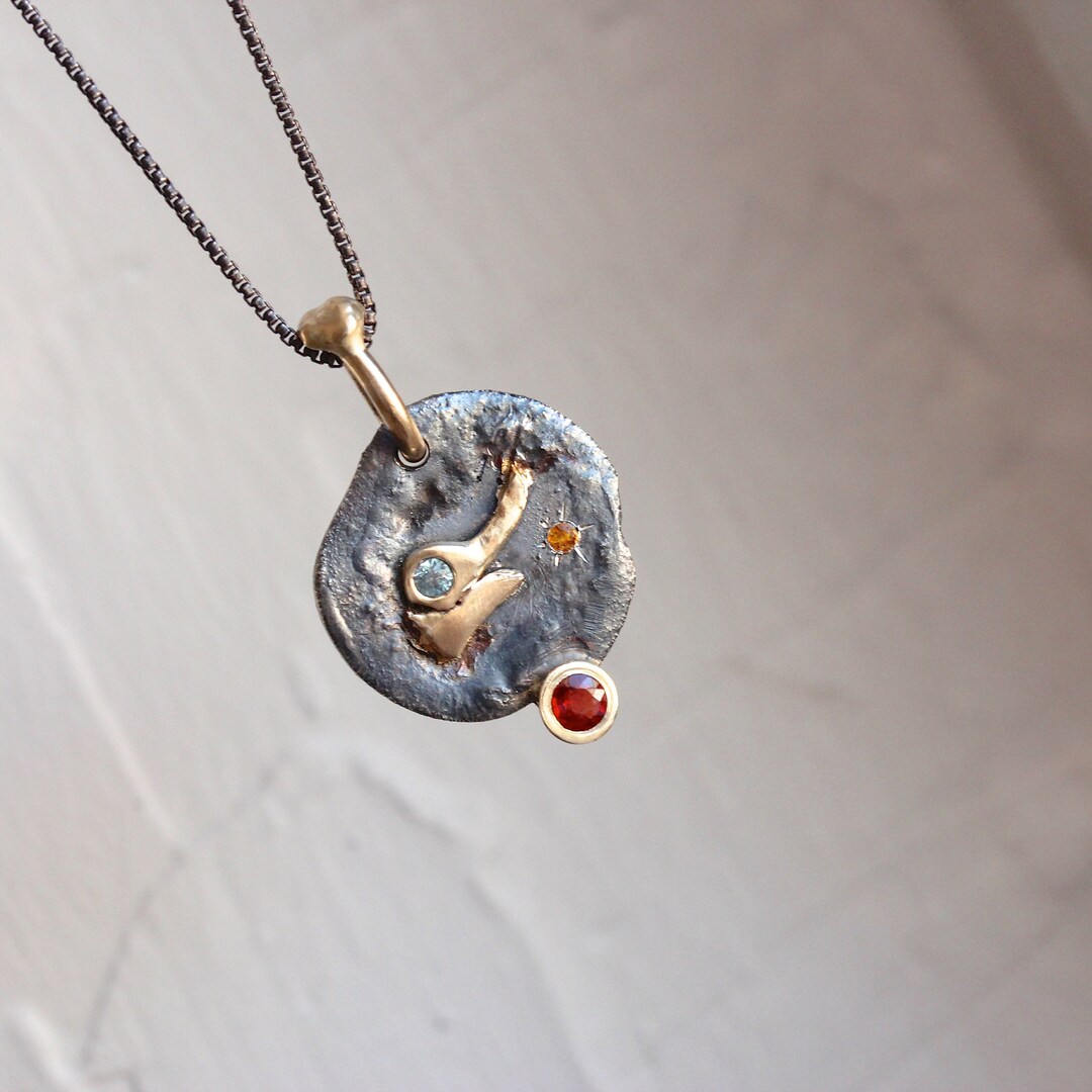 Rustic Planetary Gemstone Necklace Molten Dark Silver 14K Yellow Gold ...