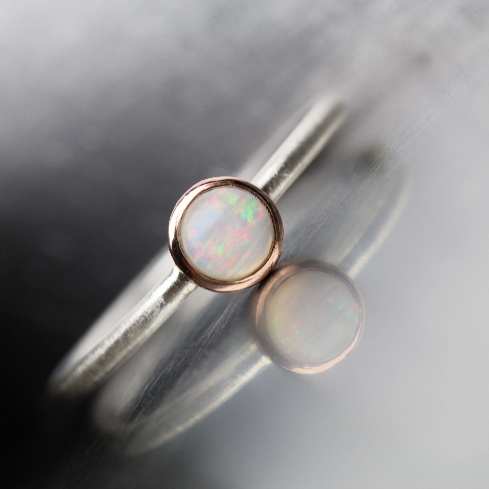 Tiny White Opal Stackable Ring 14K Rose Gold Silver Band Cute - Etsy