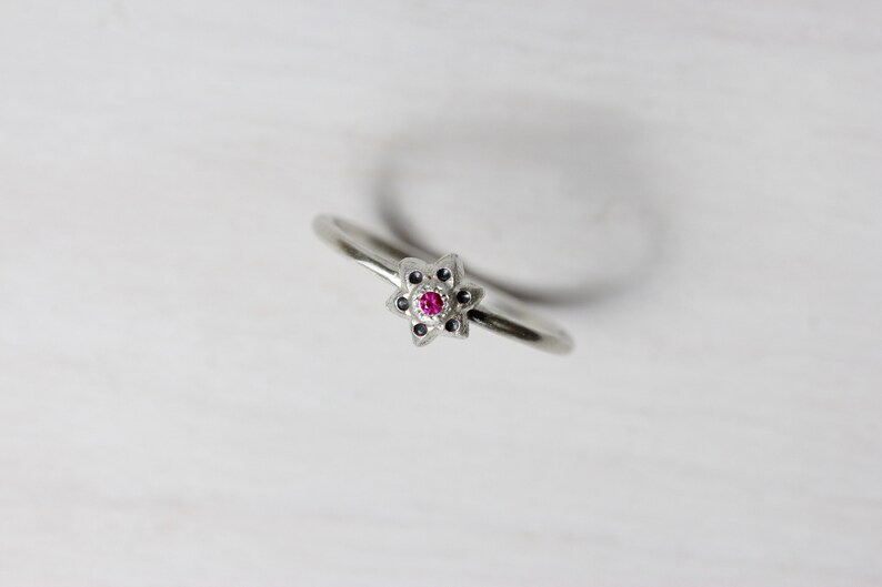 Cute Ruby Star Flower Stacking Ring Genuine Pink Red July - Etsy