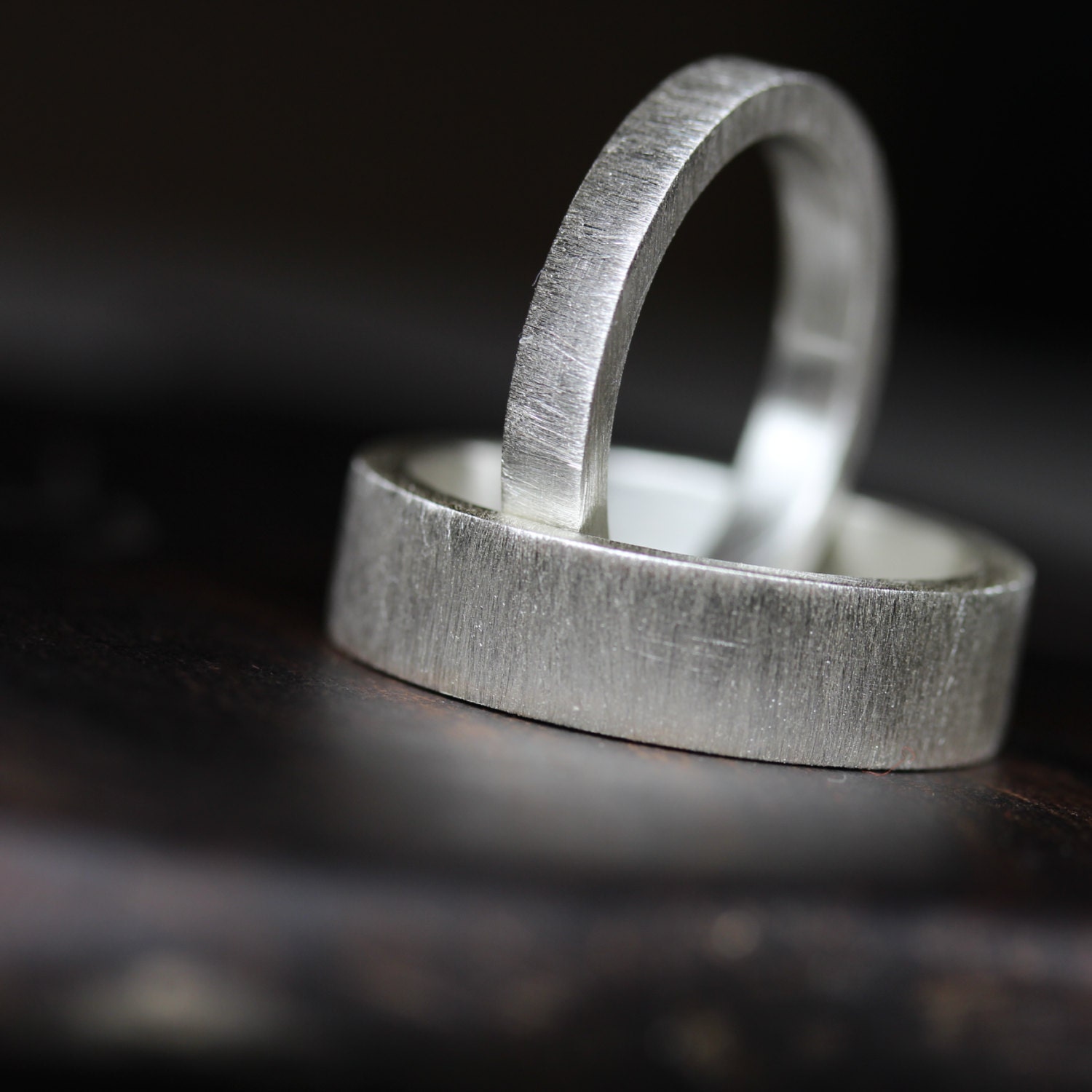 Modern Minimalistic Wedding Ring Set His and Hers Brushed | Etsy