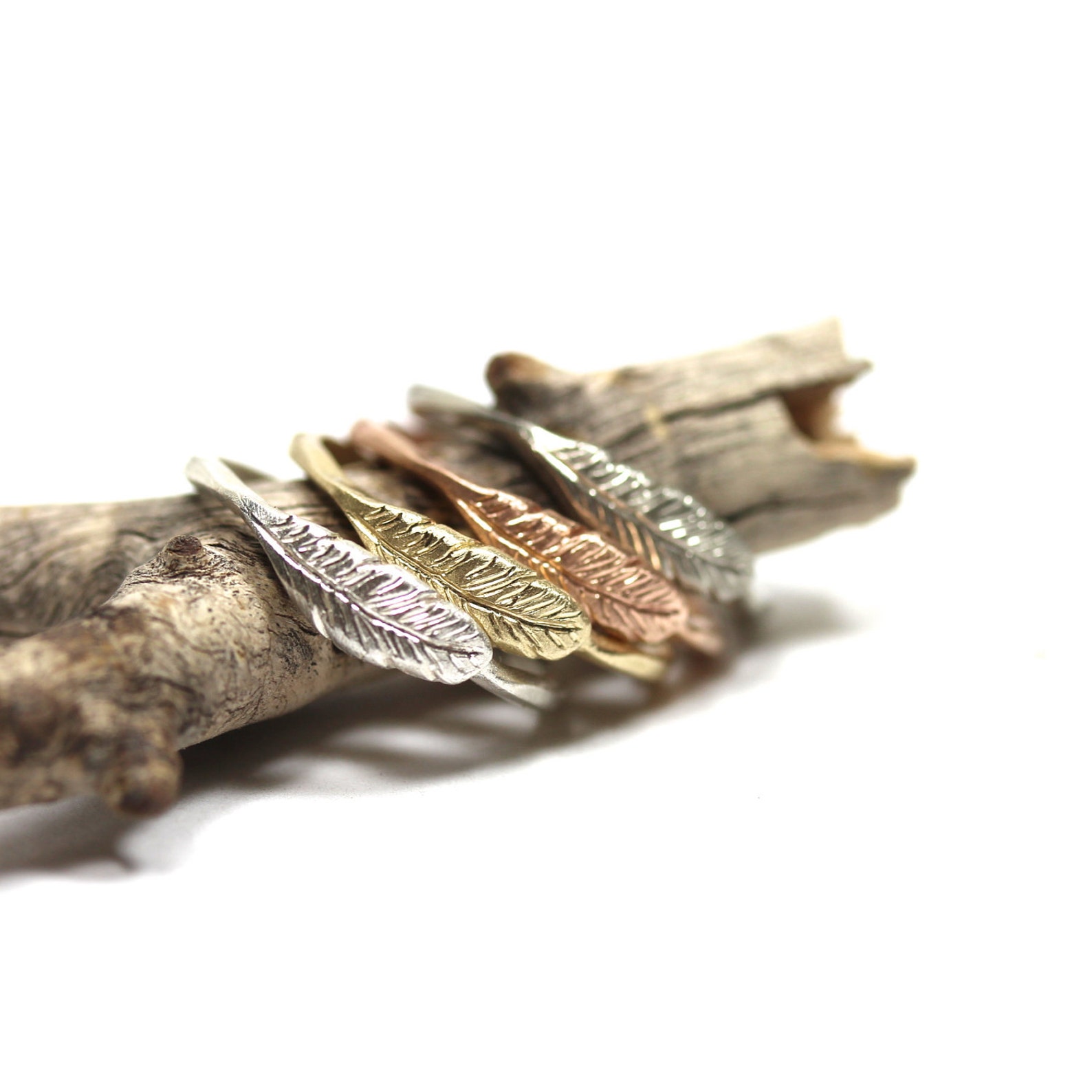 14K Rose Gold Woodland Feather Ring Delicate Cute Boho Organic Bird ...