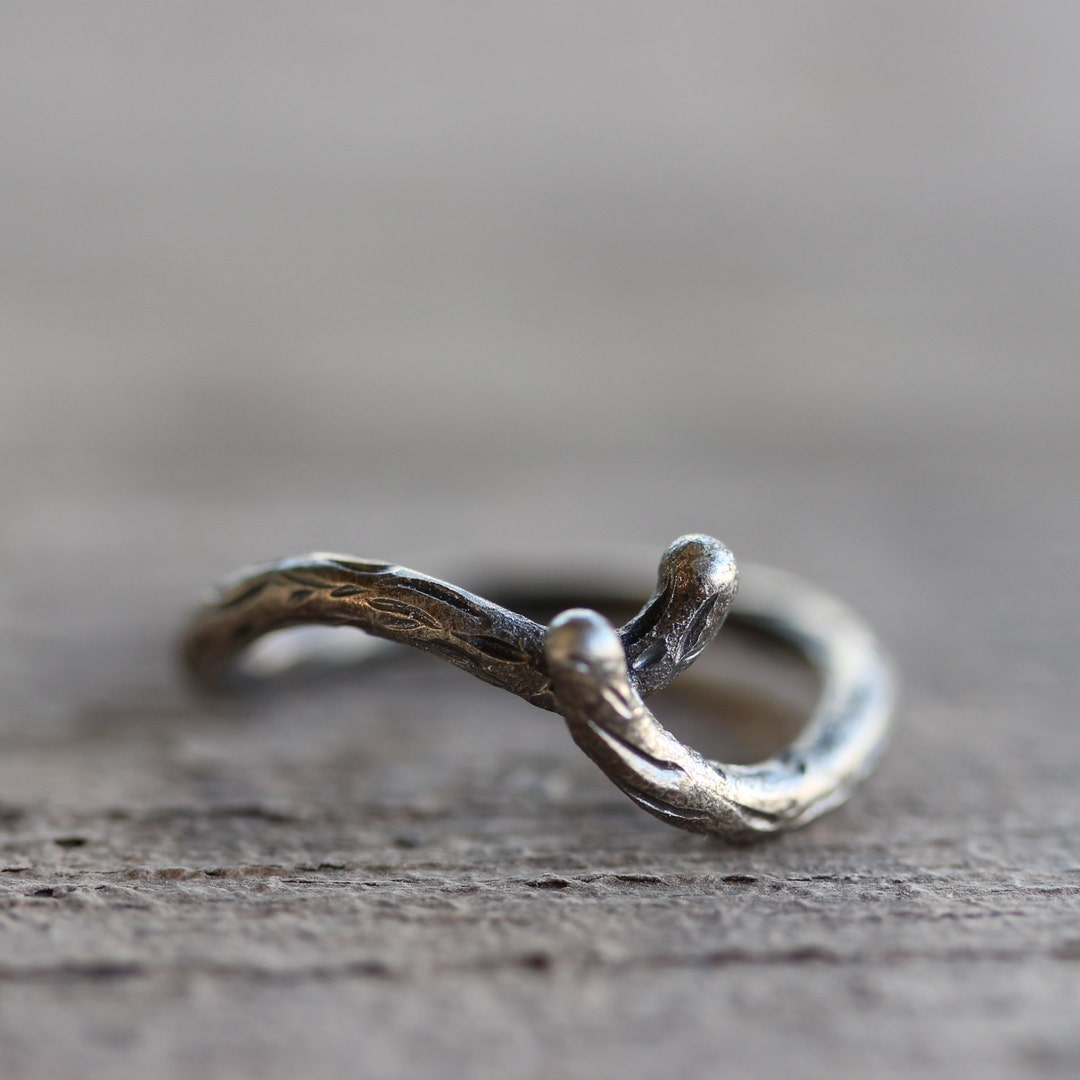 Women's Rustic Branch Wedding Ring Primitive Slim Silver Woodland ...