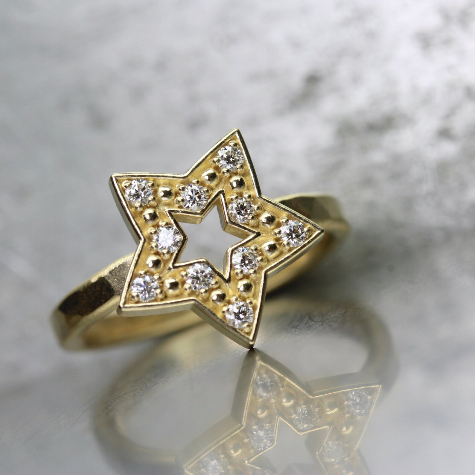 Sparkly Diamond Gold Star Engagement Ring 14K Yellow Bridal | Etsy