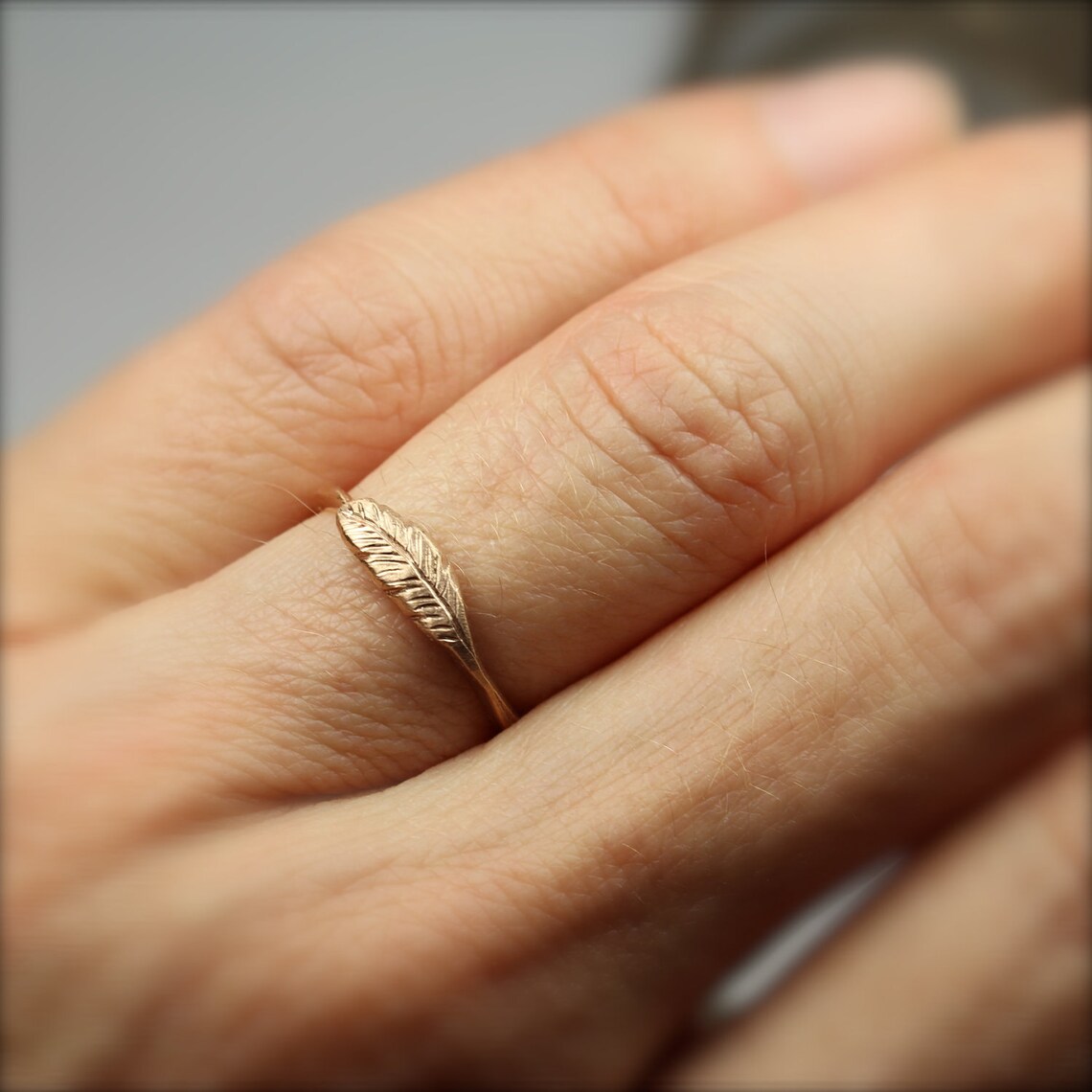 14K Rose Gold Woodland Feather Ring Delicate Cute Boho Organic - Etsy