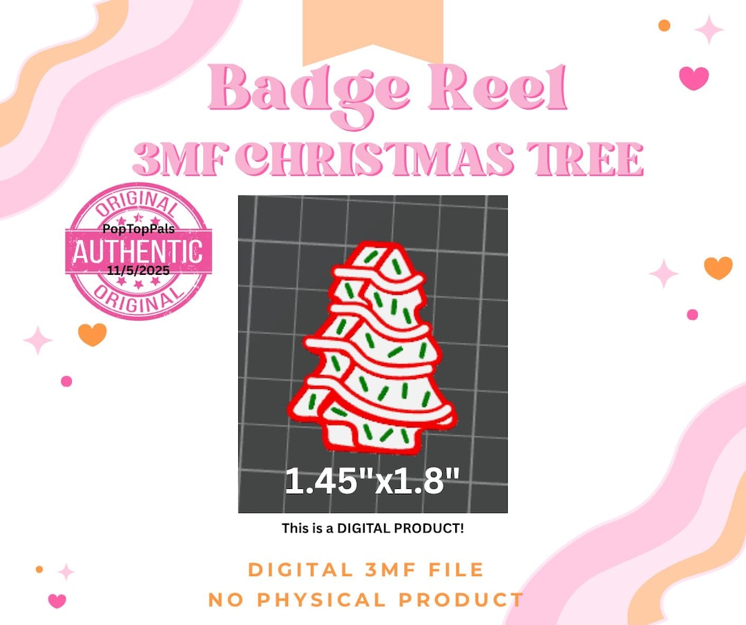Cute Christmas Tree Badge Reel - Digital Download 3MF File for 3D ...