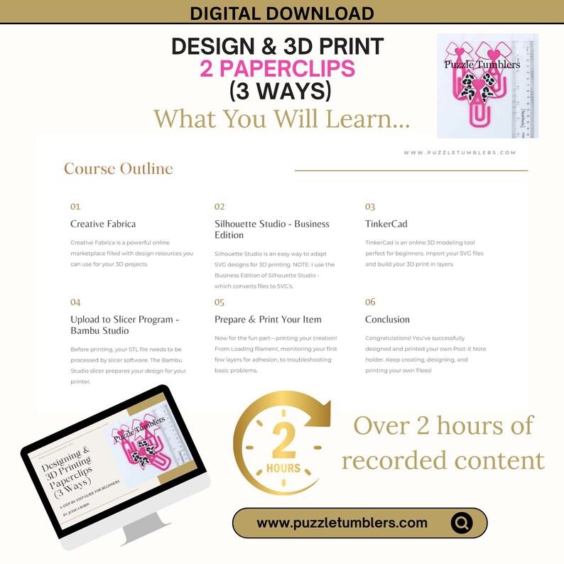 3D Printed Paperclip Video Course + BONUS - Learn How to Design 2 Types ...