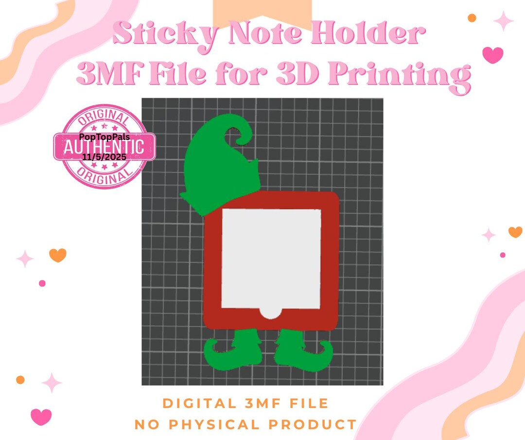 Elf Christmas Sticky Note Holder: Digital Download - 3D Print File (3MF ...