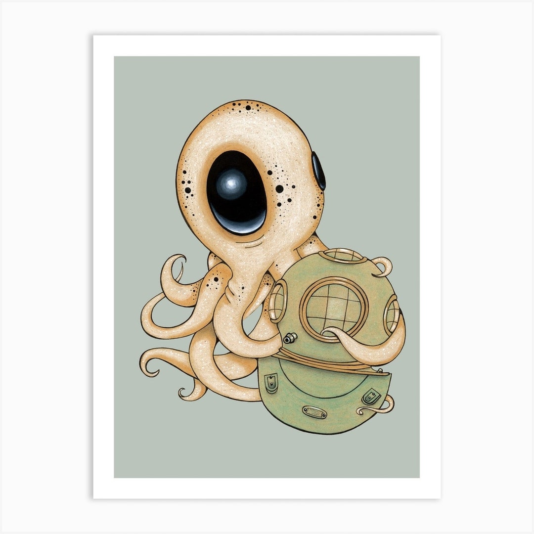 Under the Sea Octopus Art Print Color Background, 8 X 10, Cute Octopus ...