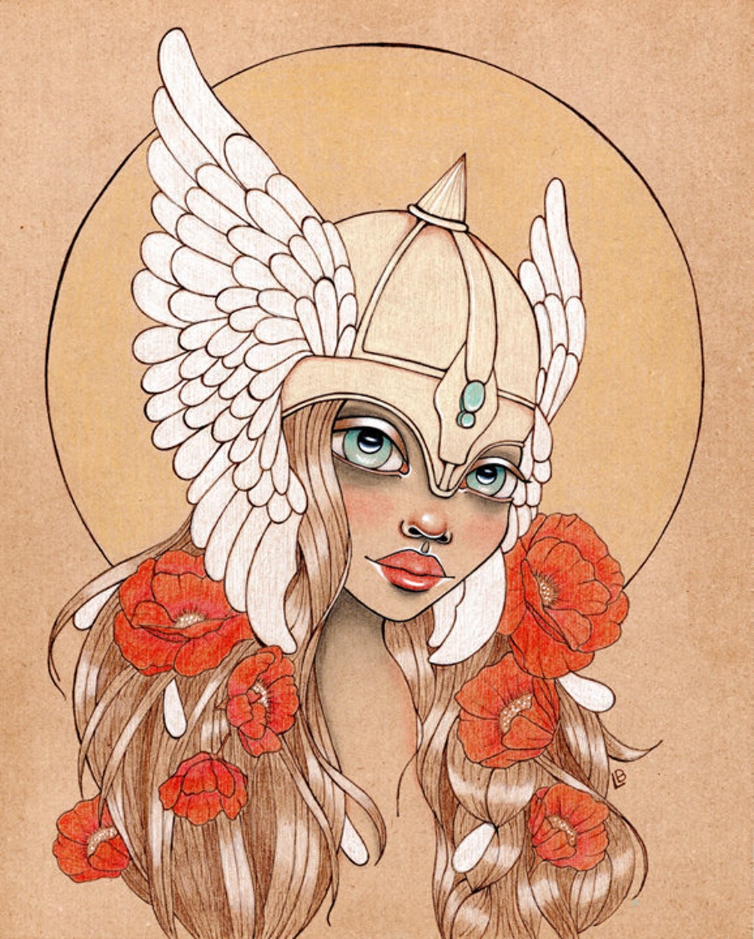Valkyrie Original Art Giclee Fine Art Print 8x10, Ink, Wings, Warrior ...